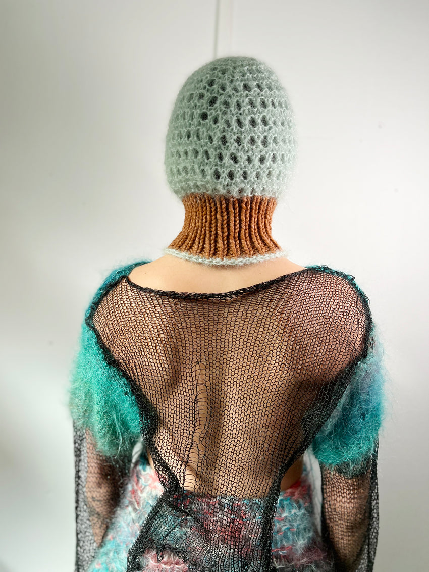 DUCK EGG & CAMEL PIERCING BALACLAVA – SULK Knitwear