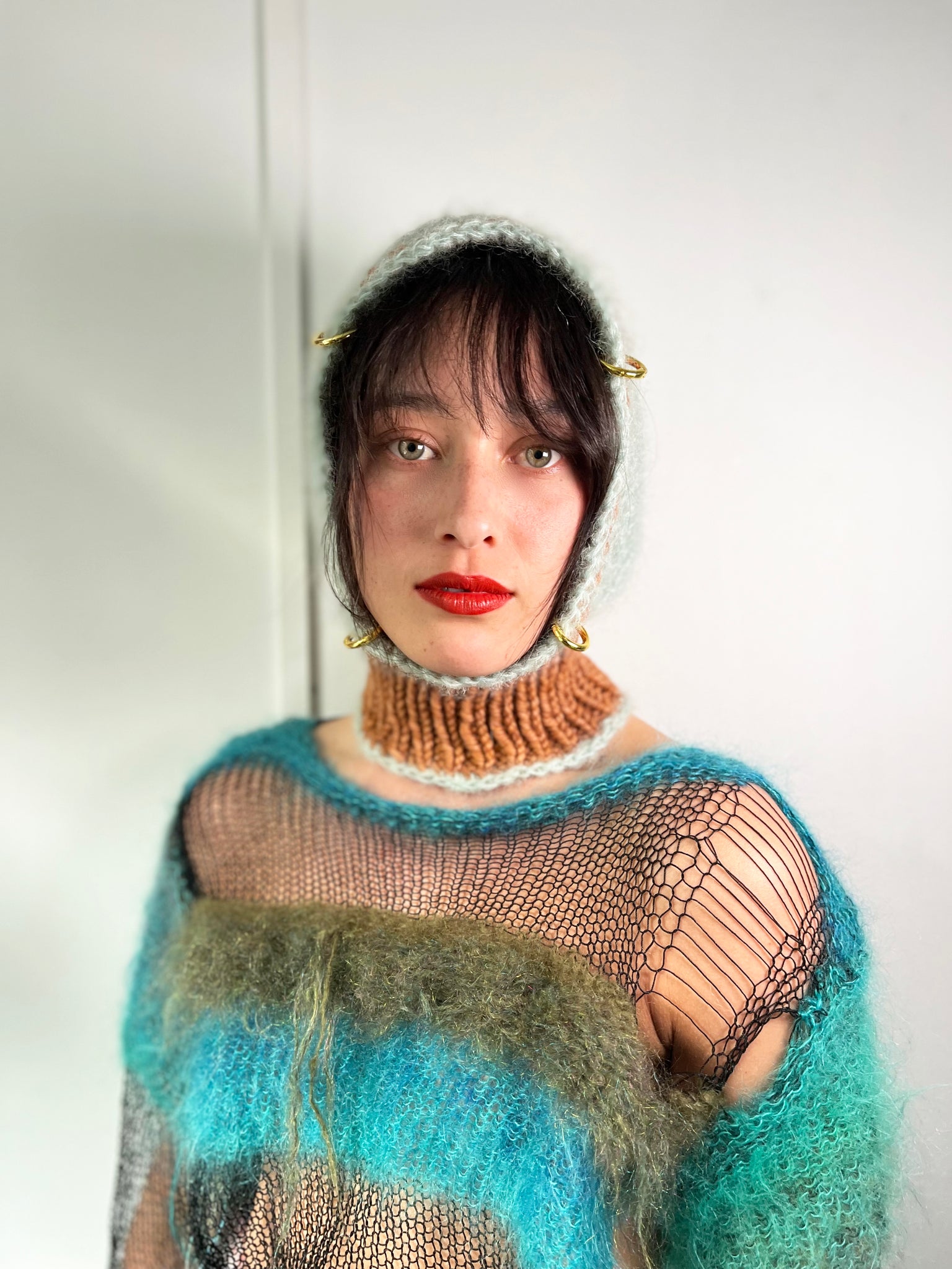DUCK EGG & CAMEL PIERCING BALACLAVA – SULK Knitwear